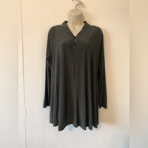 Sun Kim | Tops | Sun Kim Henley Tunic Top S Long Sleeve Green Side ...